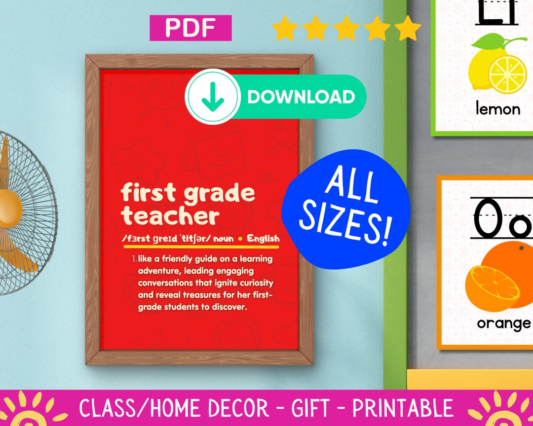 1st Grade Teacher Definition Wall Art, Printable Classroom Decoration ...