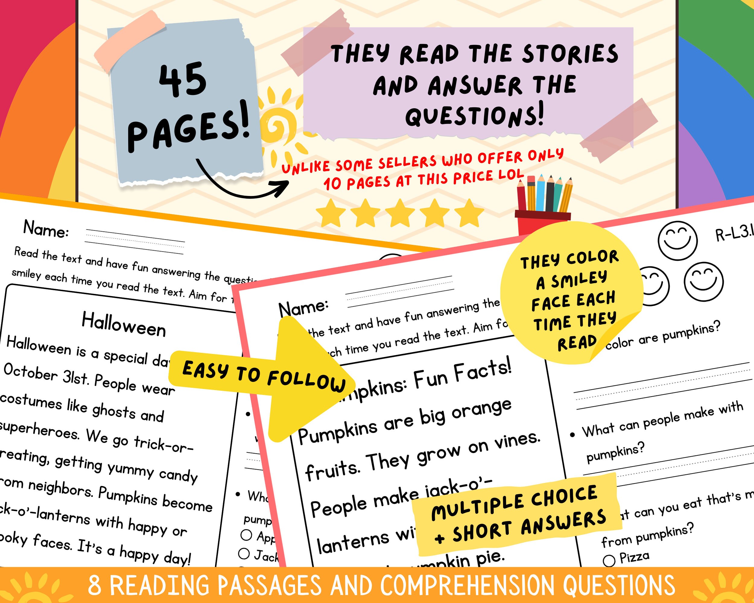1st Grade Reading Comprehension Worksheets Halloween, Fall, Printable ...