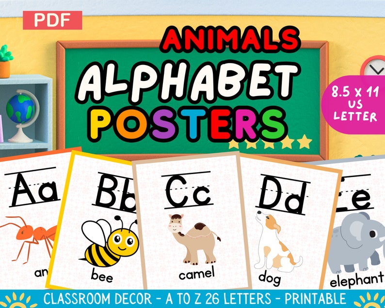 Alphabet Posters Classroom Decoration Printables Animals - Etsy