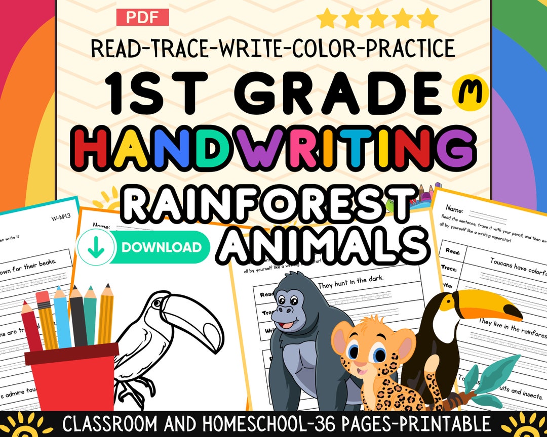 Rainforest Animals Handwriting Exercises With Sentences and Coloring ...