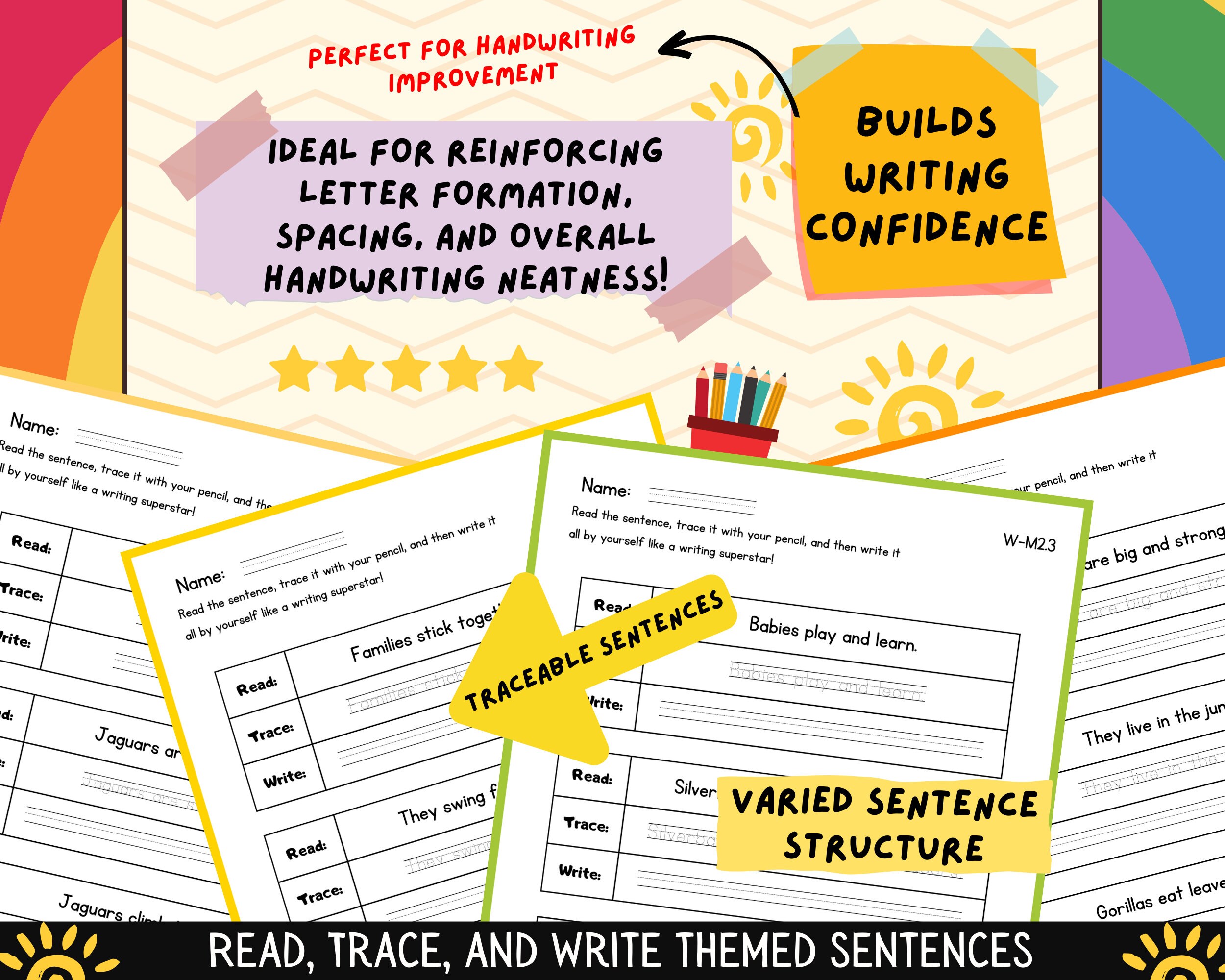 Rainforest Animals Handwriting Exercises With Sentences and Coloring ...