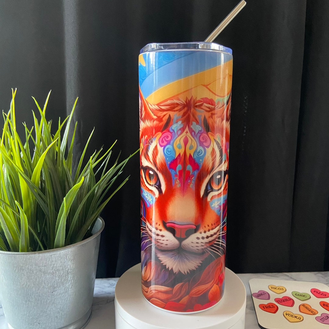 Rainbow Lynx Tumbler: Colorful Wild Cat Insulated Bottle (20oz) - Etsy