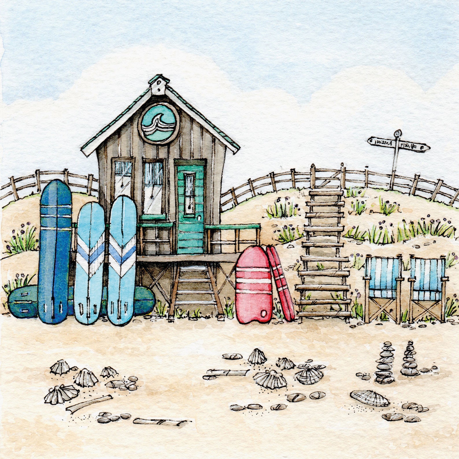 Beach Hut Life Surf Beach Hut Greeting Card - Etsy