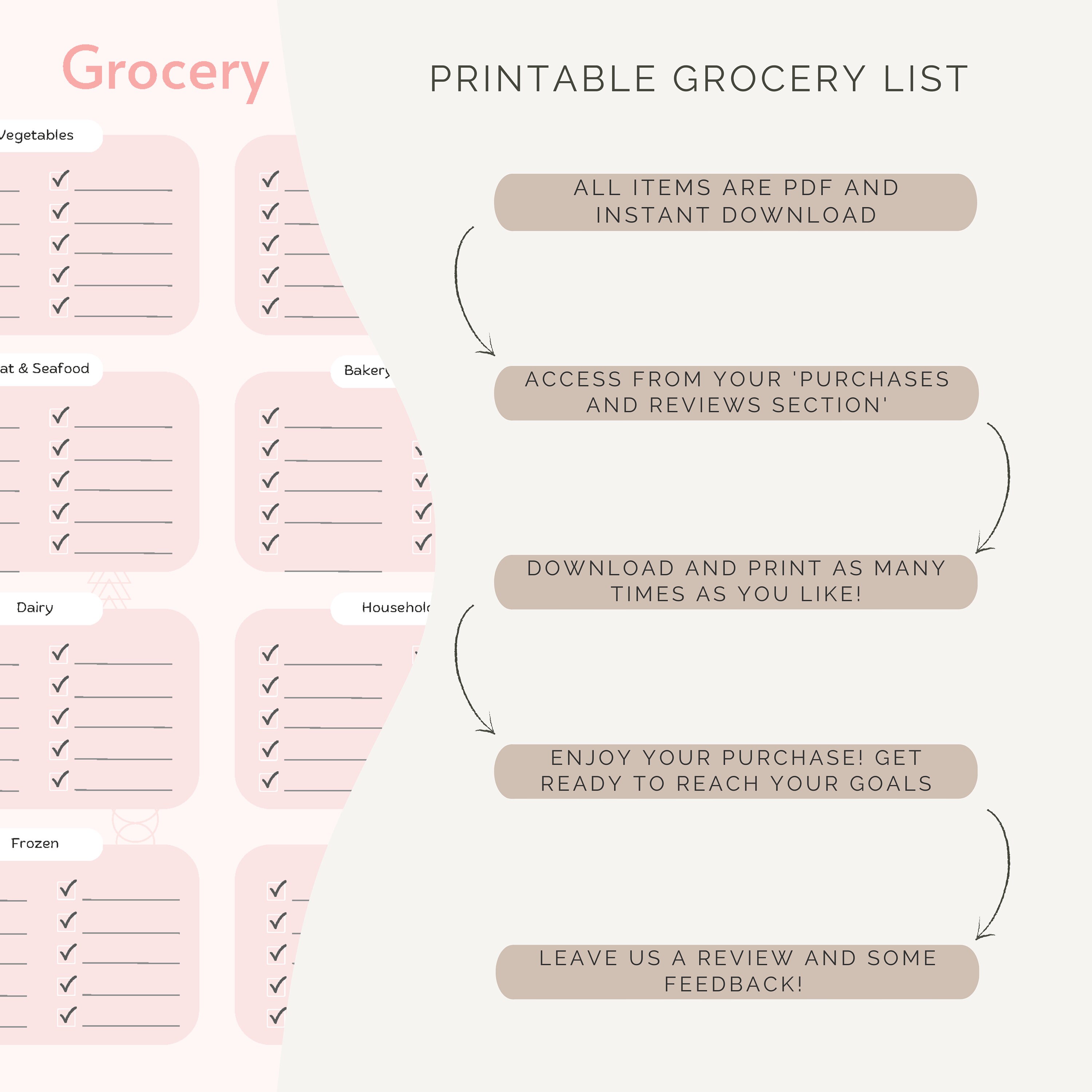 Grocery List Printable Template | Shopping List | Multiple Colour ...