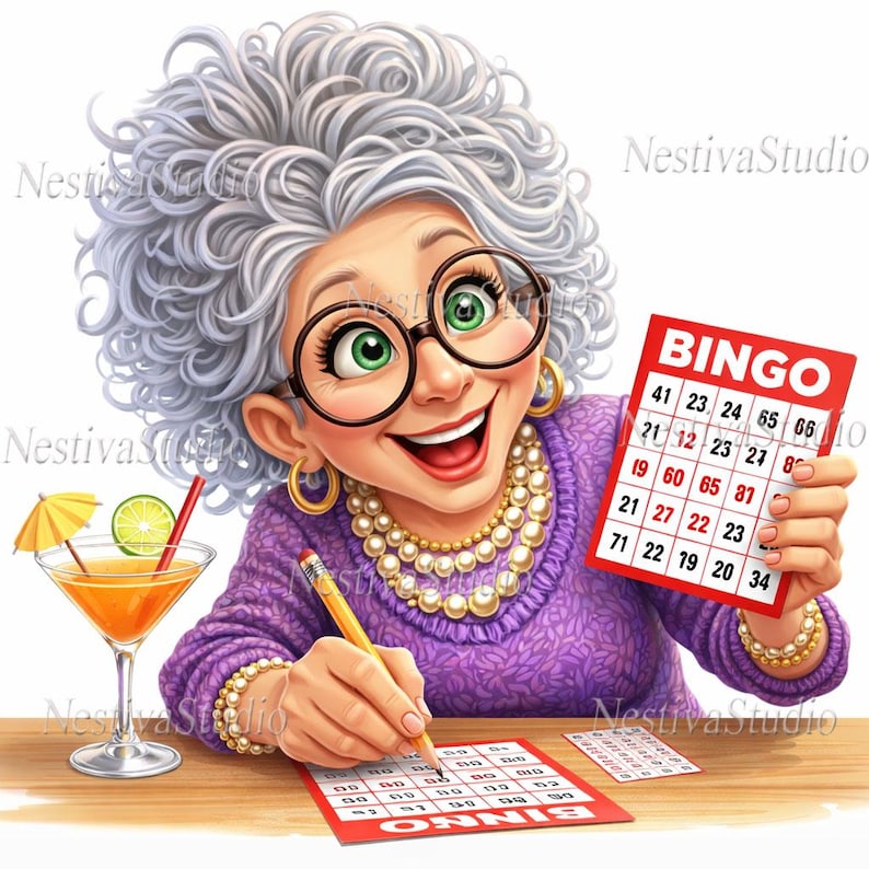 Bingo Clipart | Cheerful Senior Lady PNG Images (commercial Use) - Etsy