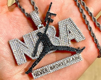 Never Broke Again NBA Pendant, Pave Set Round Diamond Pendant, Hip Hop ...