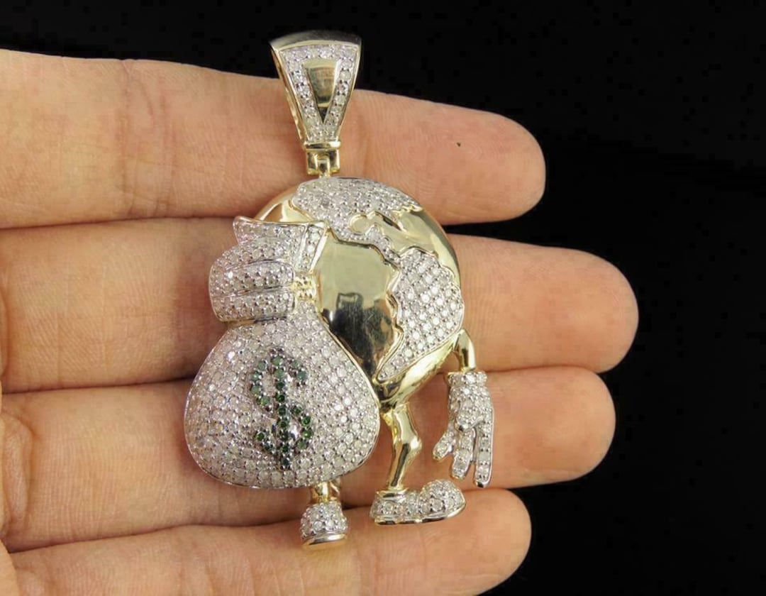 Globe Money Round Lab Created Diamond Pendant, Men's Hip Hop Pendant ...