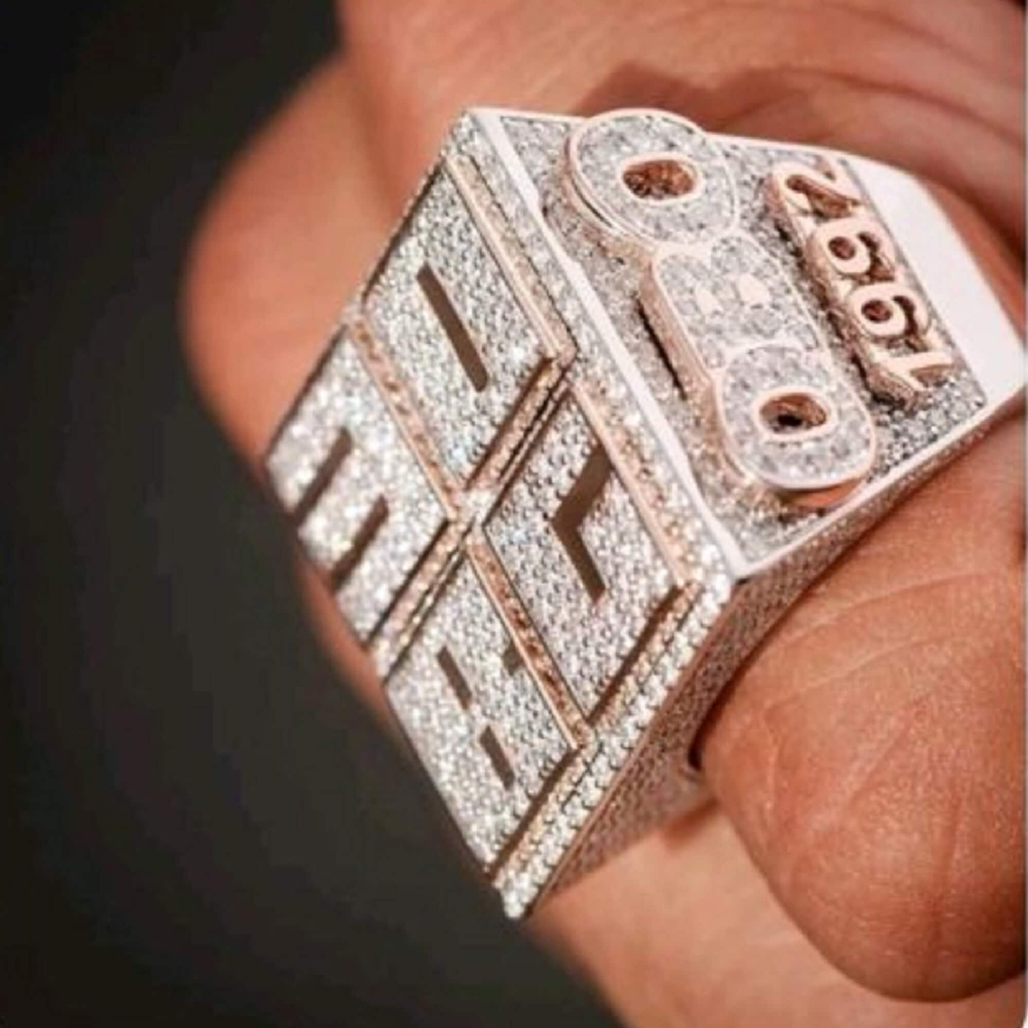 Iced Diamond Men Ring Custom Iced Initial Hip Hop Ring 14KT Gold Over ...