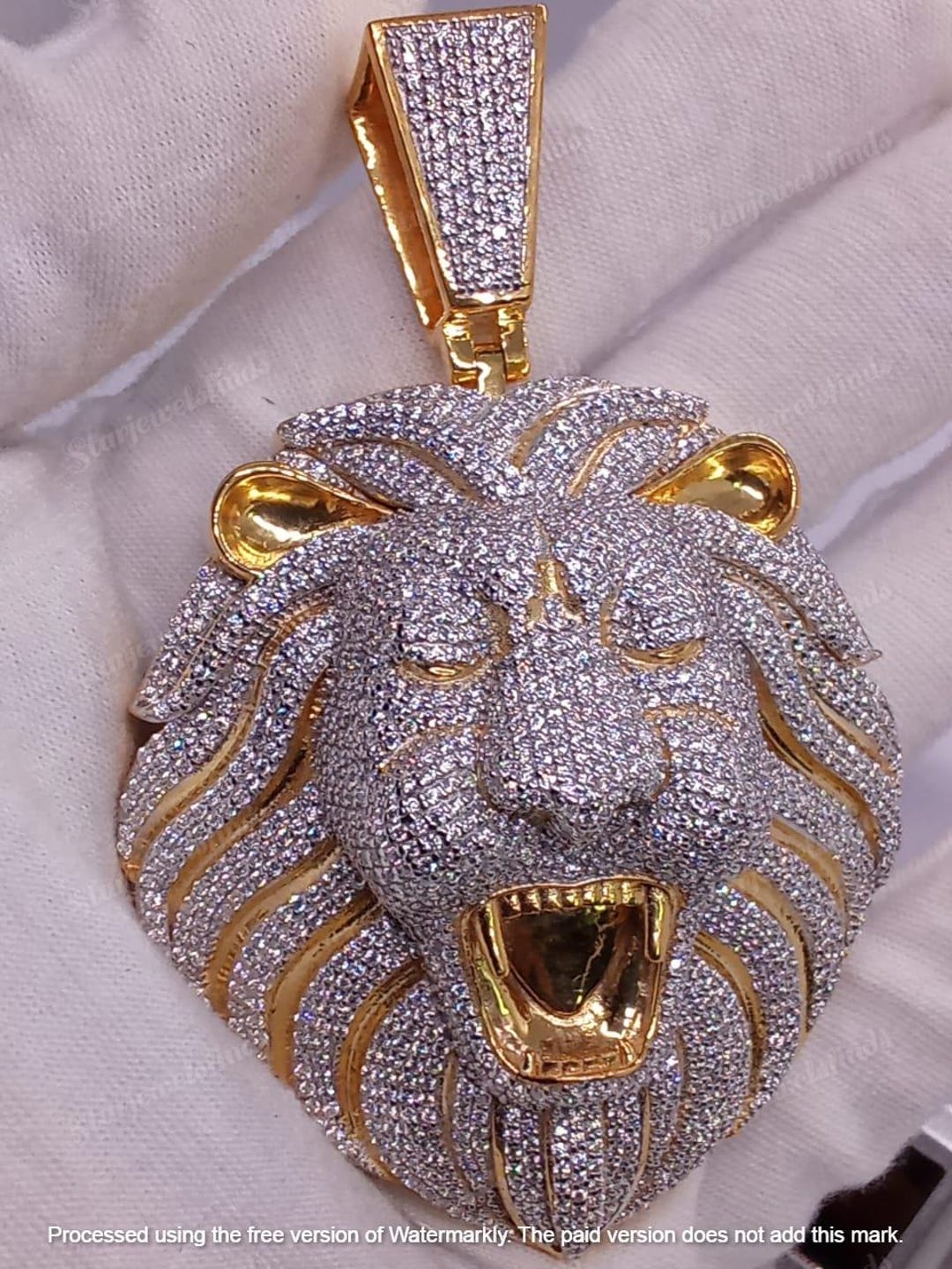 14K Gold Plated Lion Head Pendant, Cubic Zirconia, Sterling Silver - Etsy