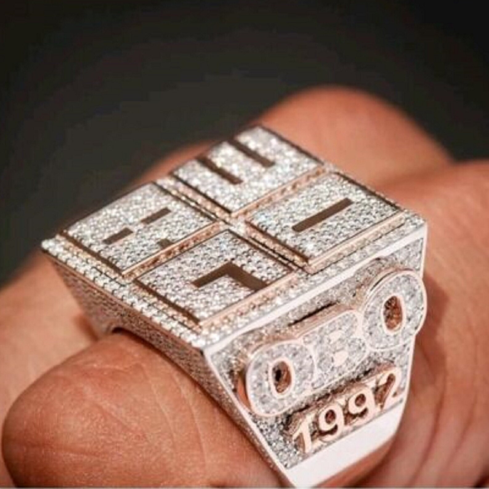 Iced Diamond Men Ring Custom Iced Initial Hip Hop Ring 14KT - Etsy
