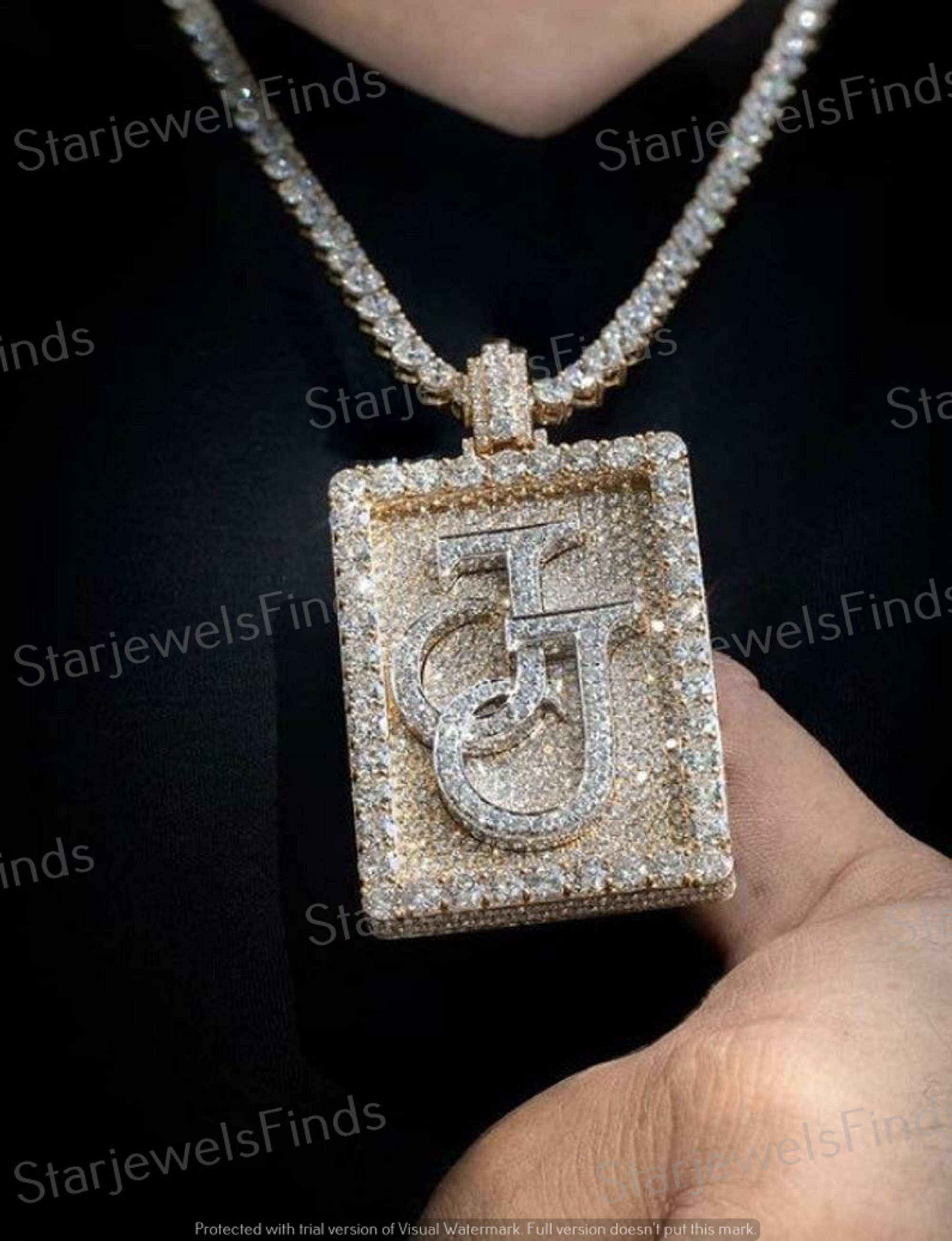 Diamond Custom Initial Letter Dog Tag Pendant 925 Silver, JJ Letter Dog ...