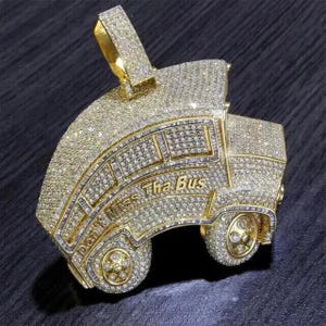 Customize Letter Bus Pendant,round Lab Created Diamond,14k Yellow Gold ...