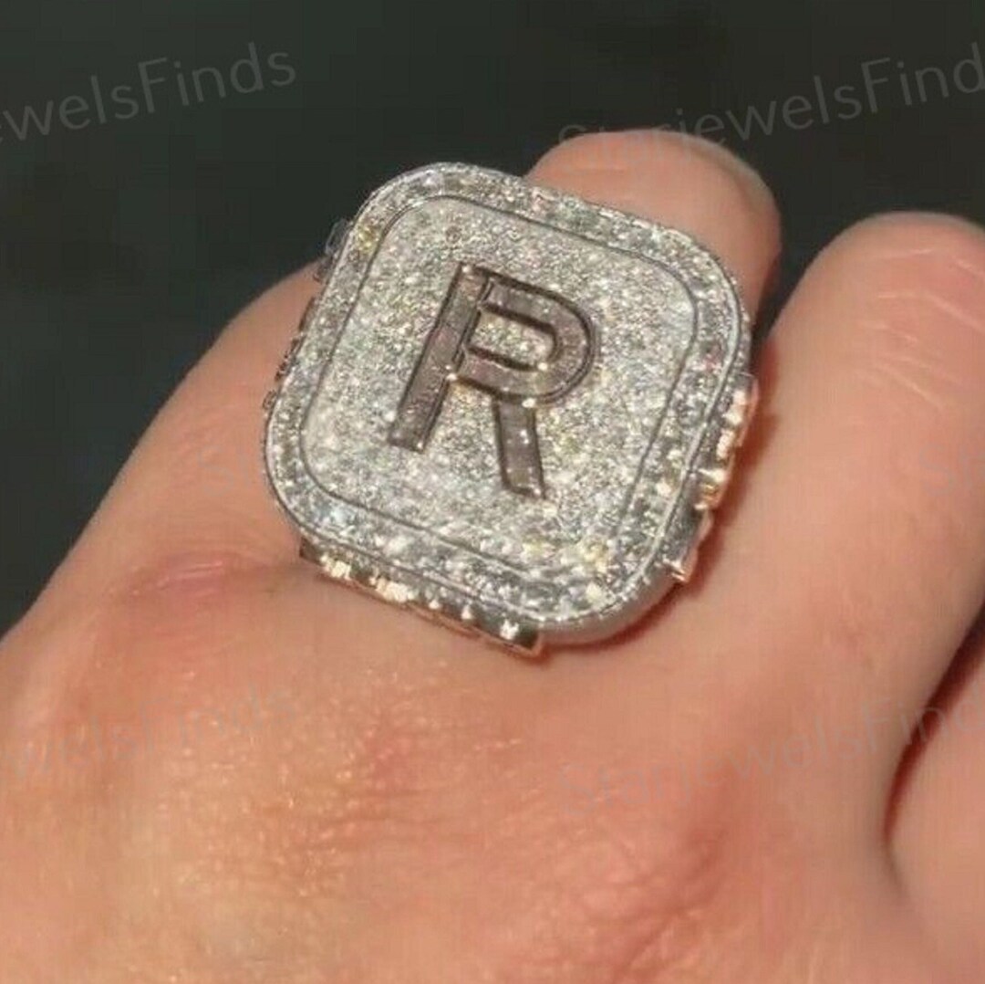Iced "r" Letter Ring, Custom Single Letter Ring, Custom R Ring for Men ...