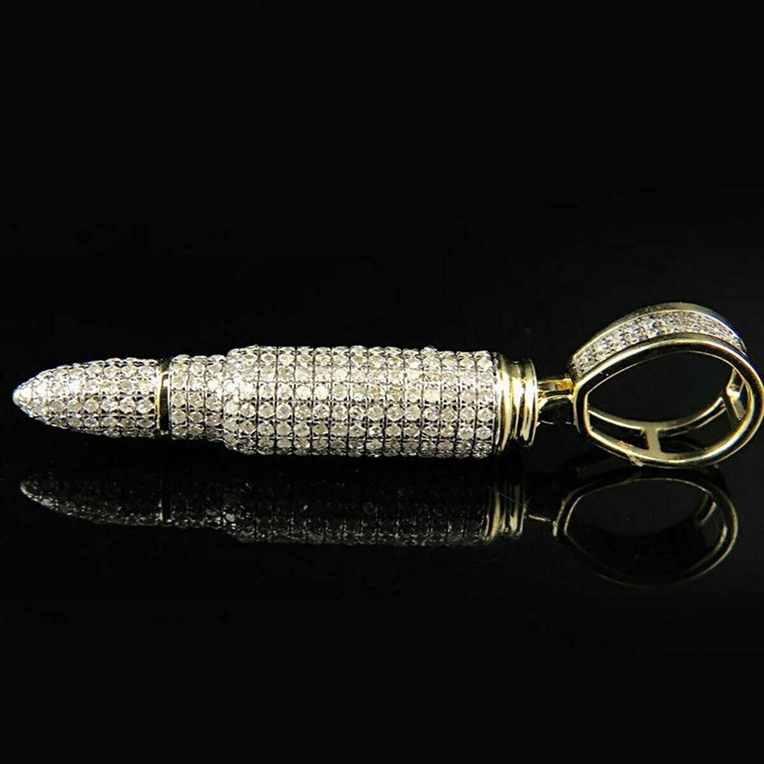 Round Diamond Antique Bullet Shape Custom Cluster Pendant, 14K Yellow ...