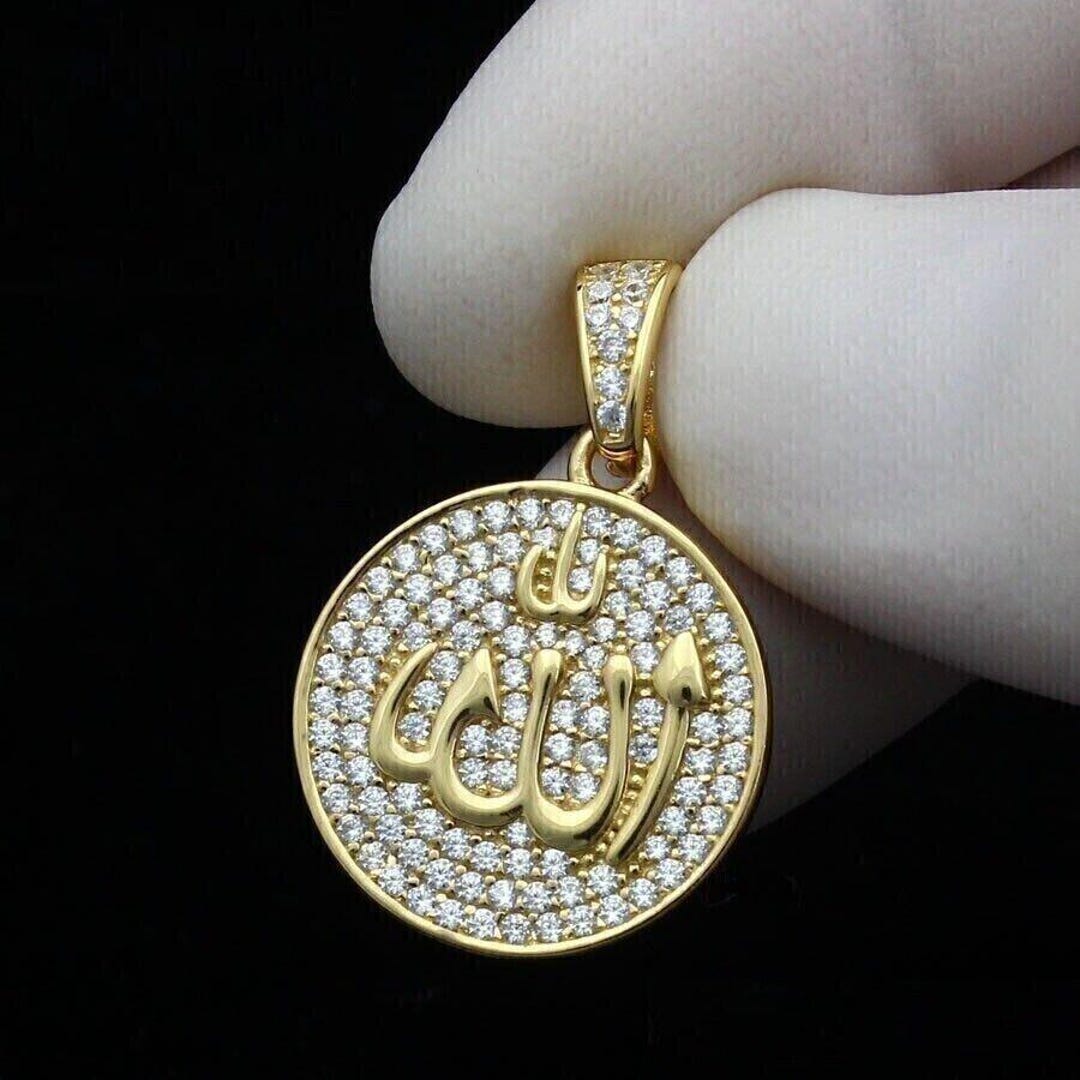 Religious Allah Charm Round Lab Created Moissanite Cluster Men's ...