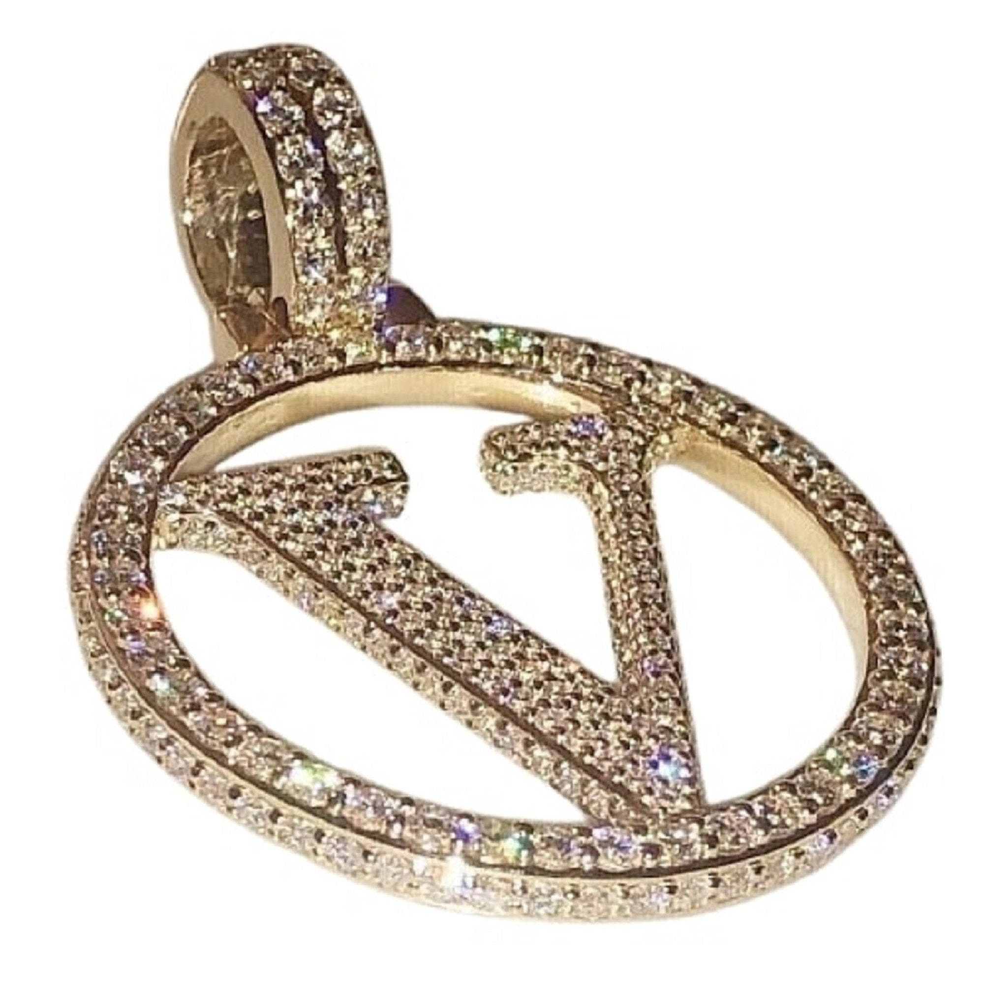 Fully Iced Out Diamond Circular Custom 'V' Pendant, Custom Letter ...
