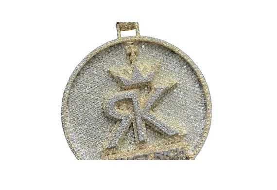 Men Cubic Zirconia Custom RK Pendant RK Kingz Rich Diamond Pendant Hip Hop Iced Pendant Rapper Men s Pendant 14K 2 Tone Gold Plated