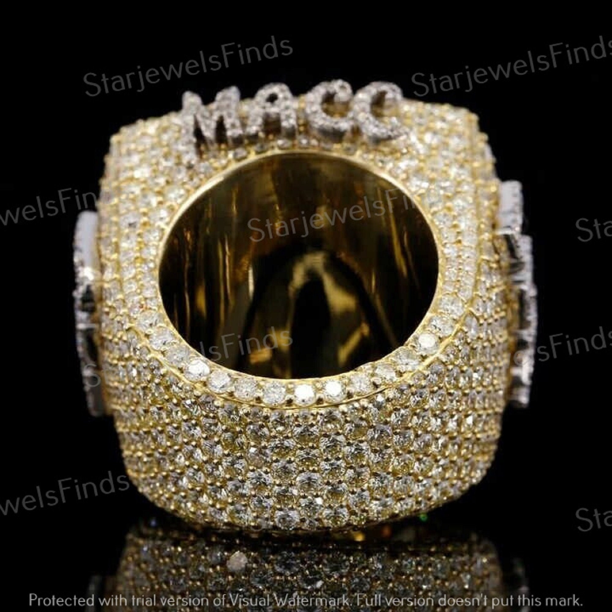 Customize Letter Ring, Fully Iced Out Rapper Ring, Hip Hop Diamond Ring ...