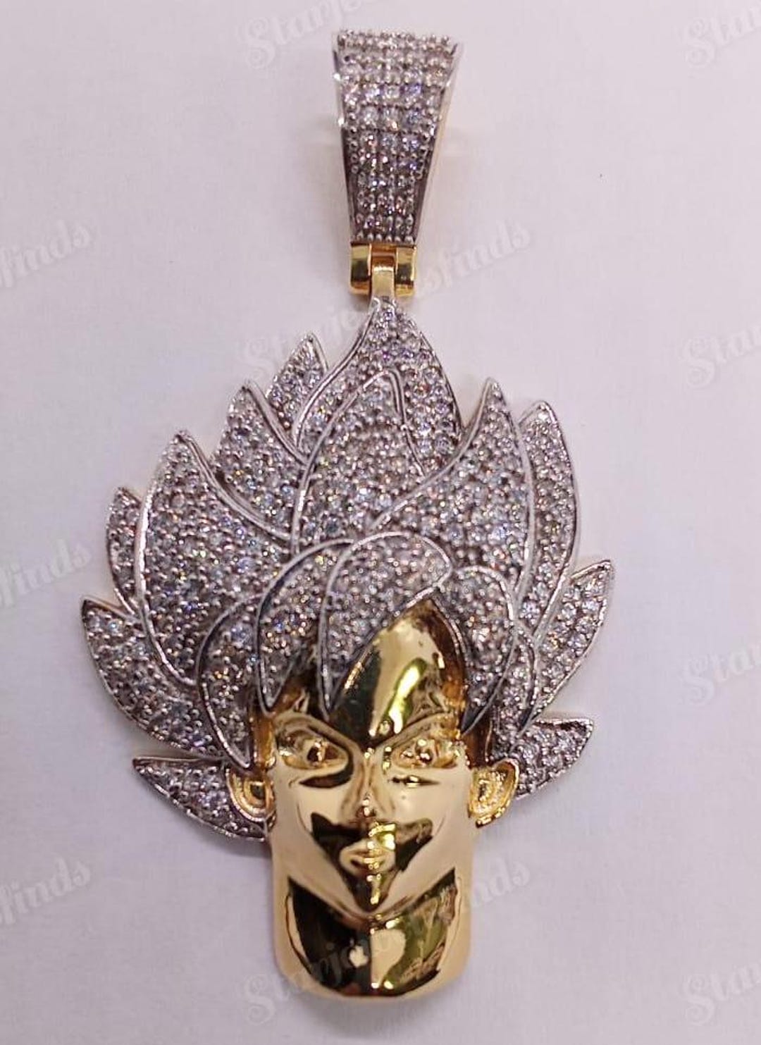 Lab-created Round Diamond Dragon Ball Z Son Goku Animation Pendant 14K ...