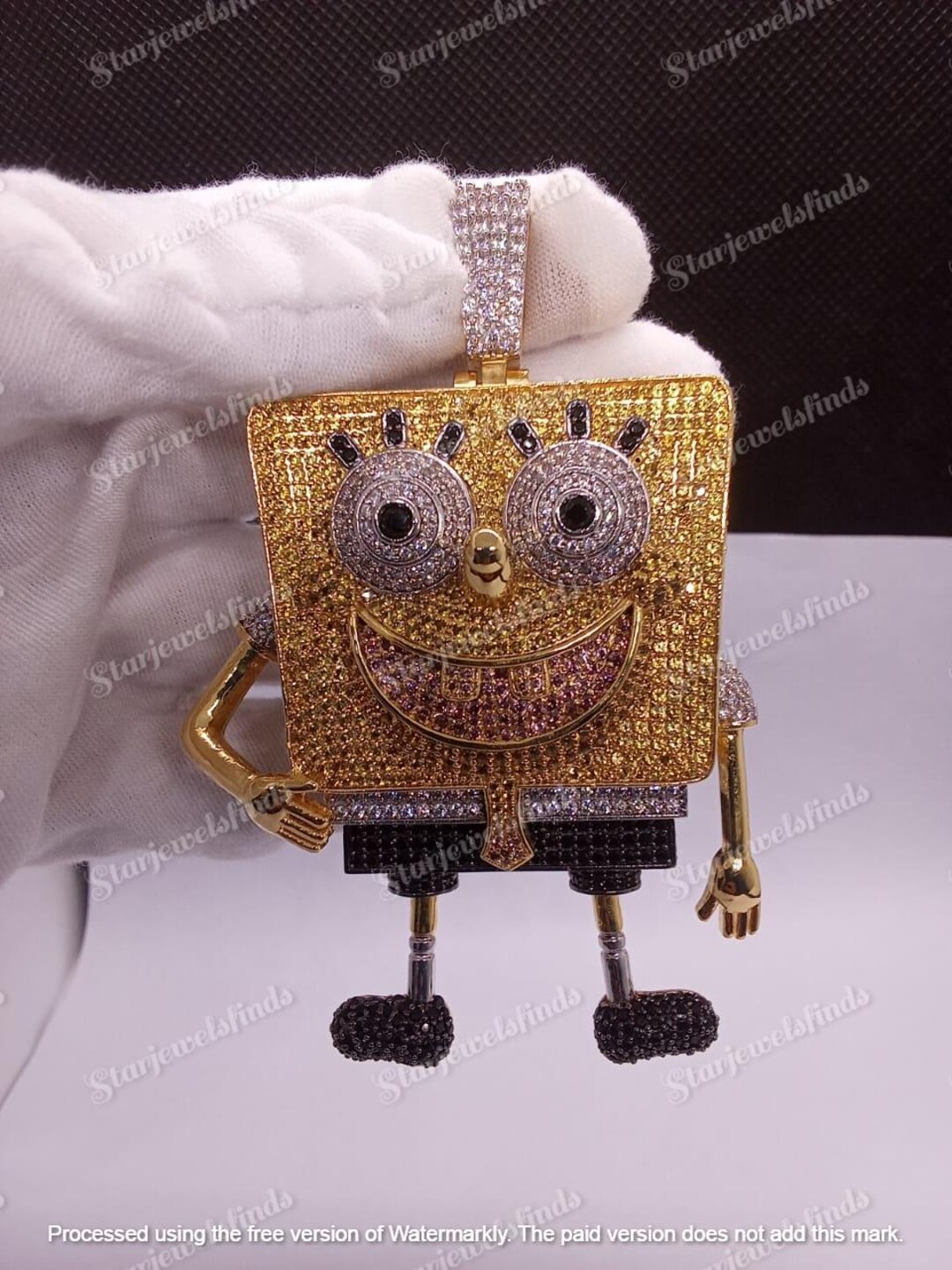 Cartoon Character Pendant, 4CT Lab Diamond, 14K Yellow Gold Over ...