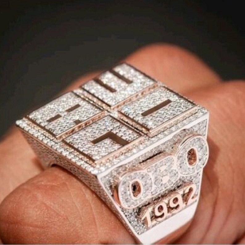 Iced Diamond Men Ring Custom Iced Initial Hip Hop Ring 14KT - Etsy