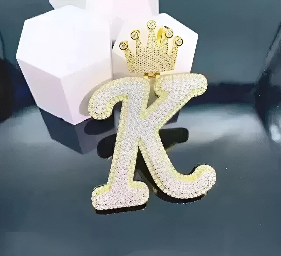 Custom Letter "k" Crown Pendant, Round Moissanite Diamond, Customized ...