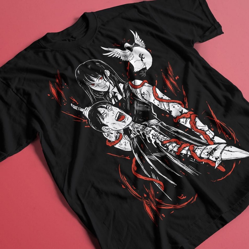 Unisex Horror Manga Creepy Girl T-shirt, Dark Anime Gothic T-shirt ...