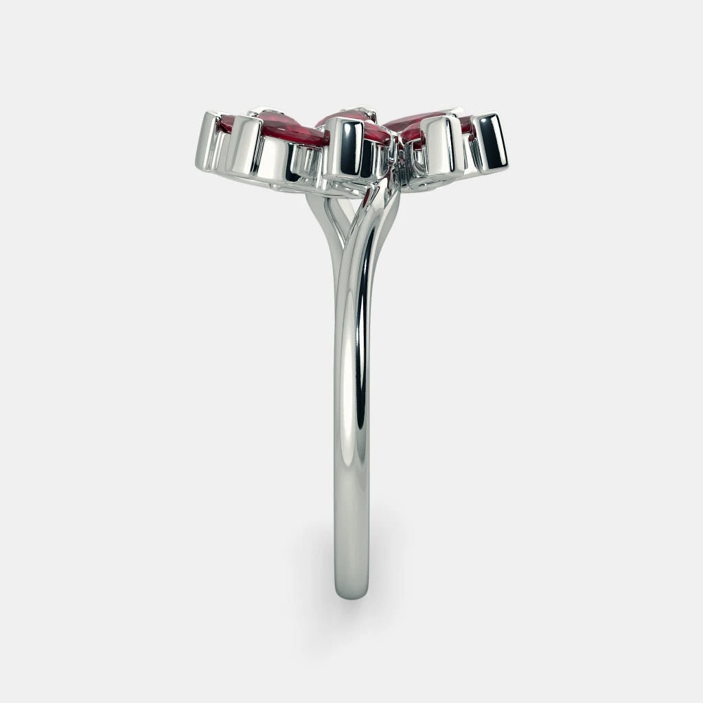 Flowery Panache Diamond and Synthetic Ruby Ring 18kt White - Etsy