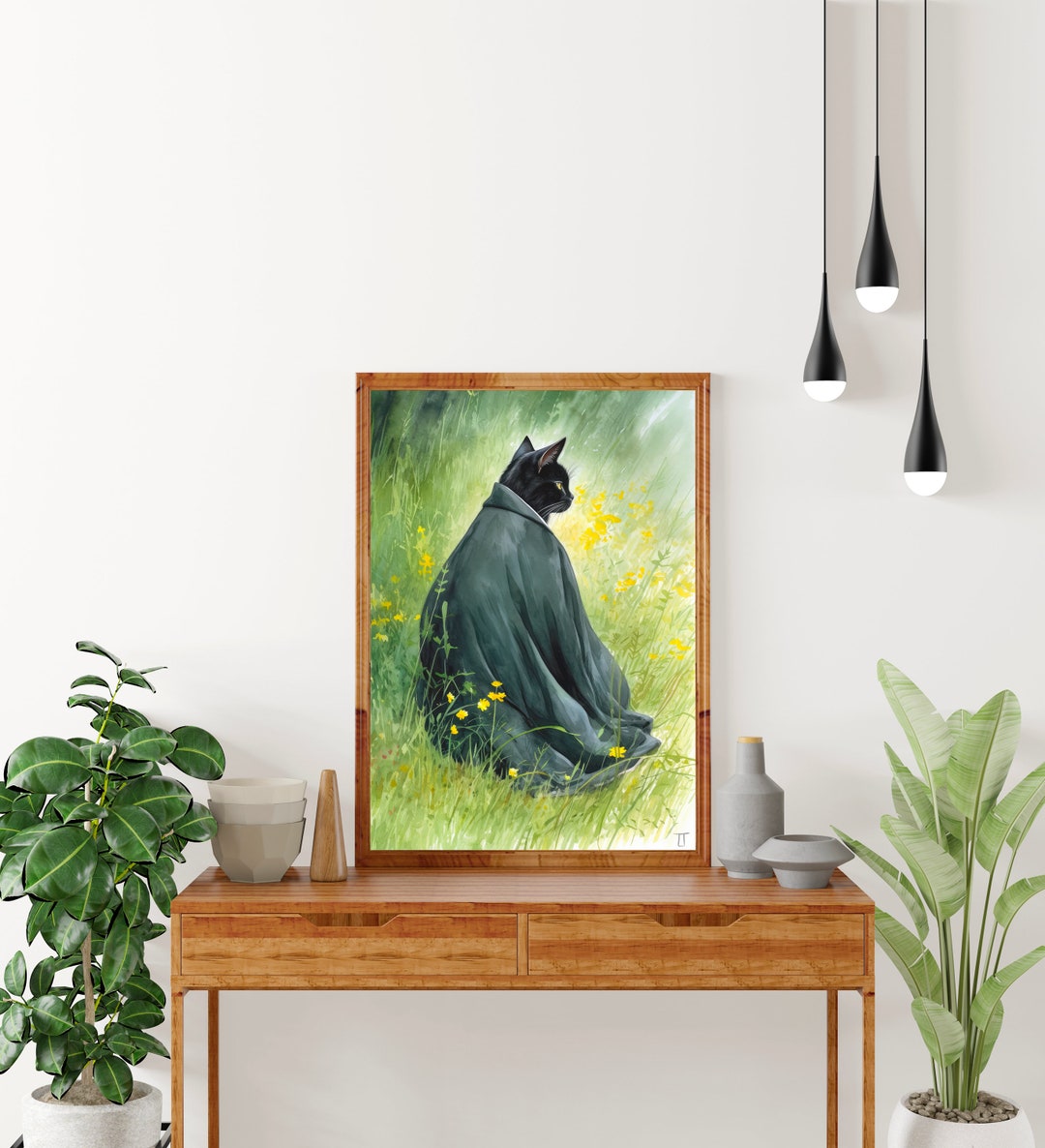 Black Cat Zen Wall Art, Cat Art Print, Relaxing Cat Japanese Style, Zen ...