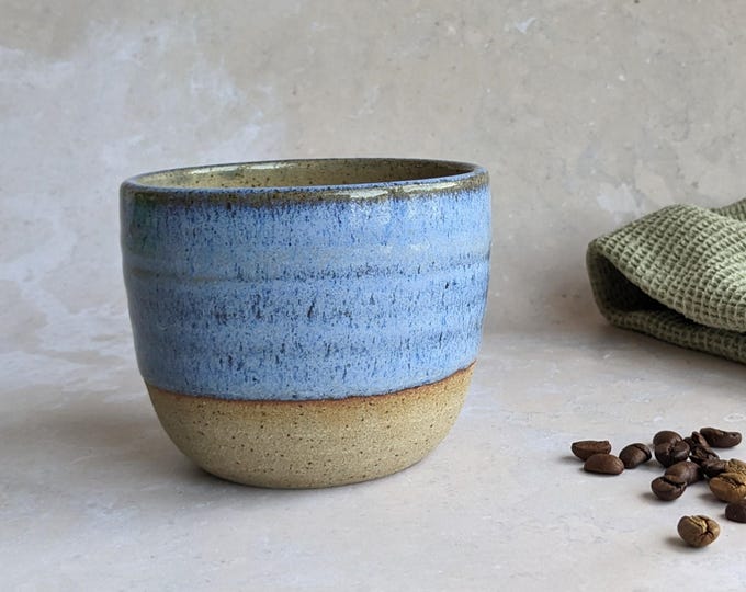 Gold Bee Accent Blue Beehive and Amber Yellow Pottery Tumbler, Handmade ...