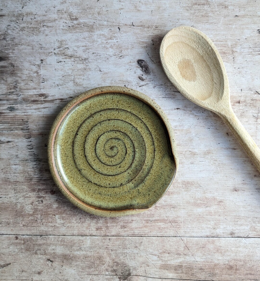 MOSS Handmade Stoneware Spoon Rest: Green Ceramic Spoon Rest, Rustic ...