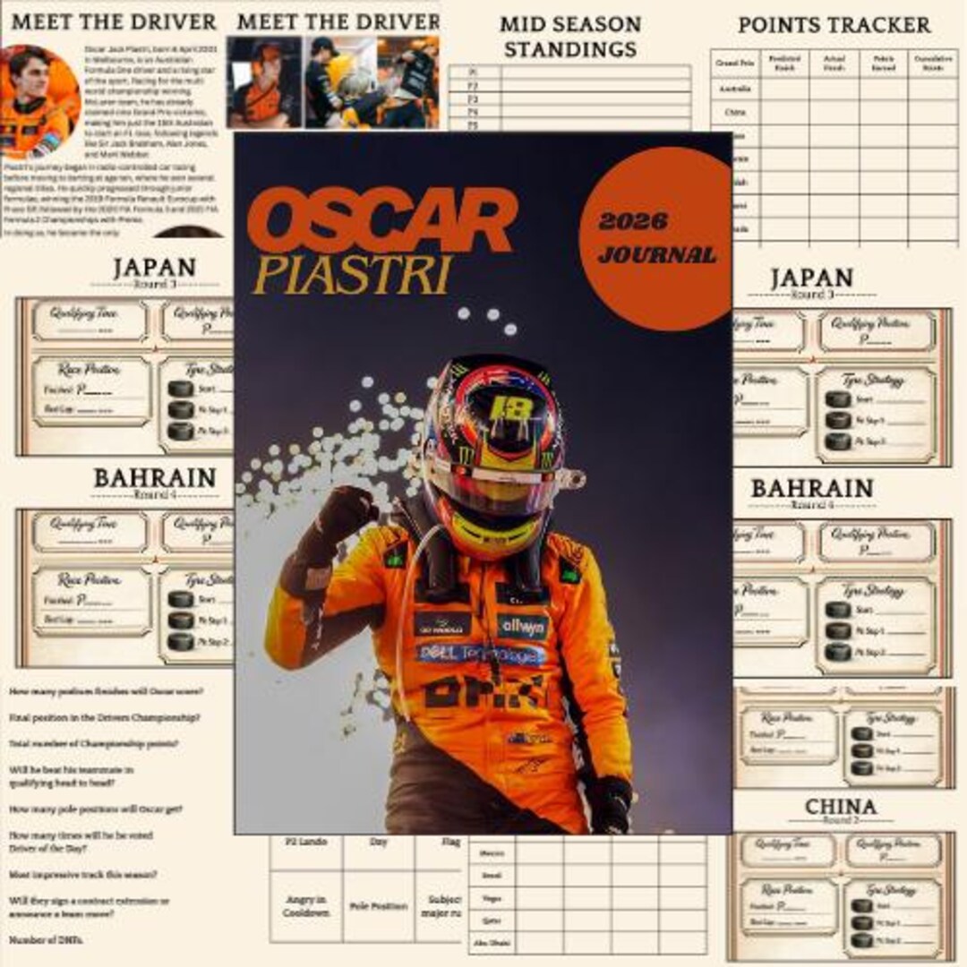 Oscar Piastri 2026 Race Journal | Formula One | F1 | Season Tracker - Etsy
