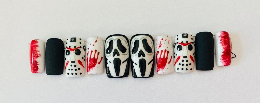 Hand Painted Scream Inspired Jason Inspired Press on Nails Halloween ...
