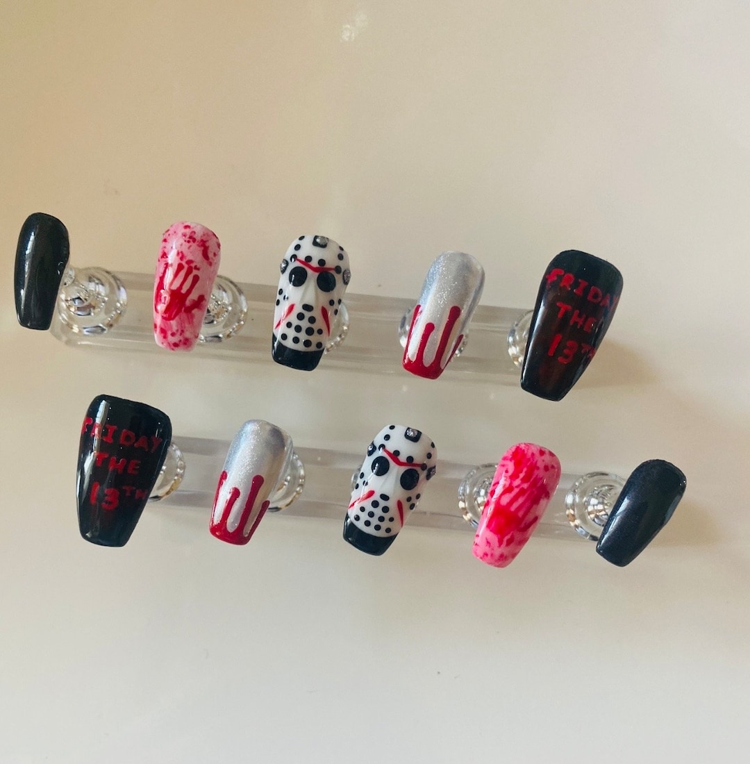 Hand Painted Friday 13th Inspired Jason press on Nails - Etsy