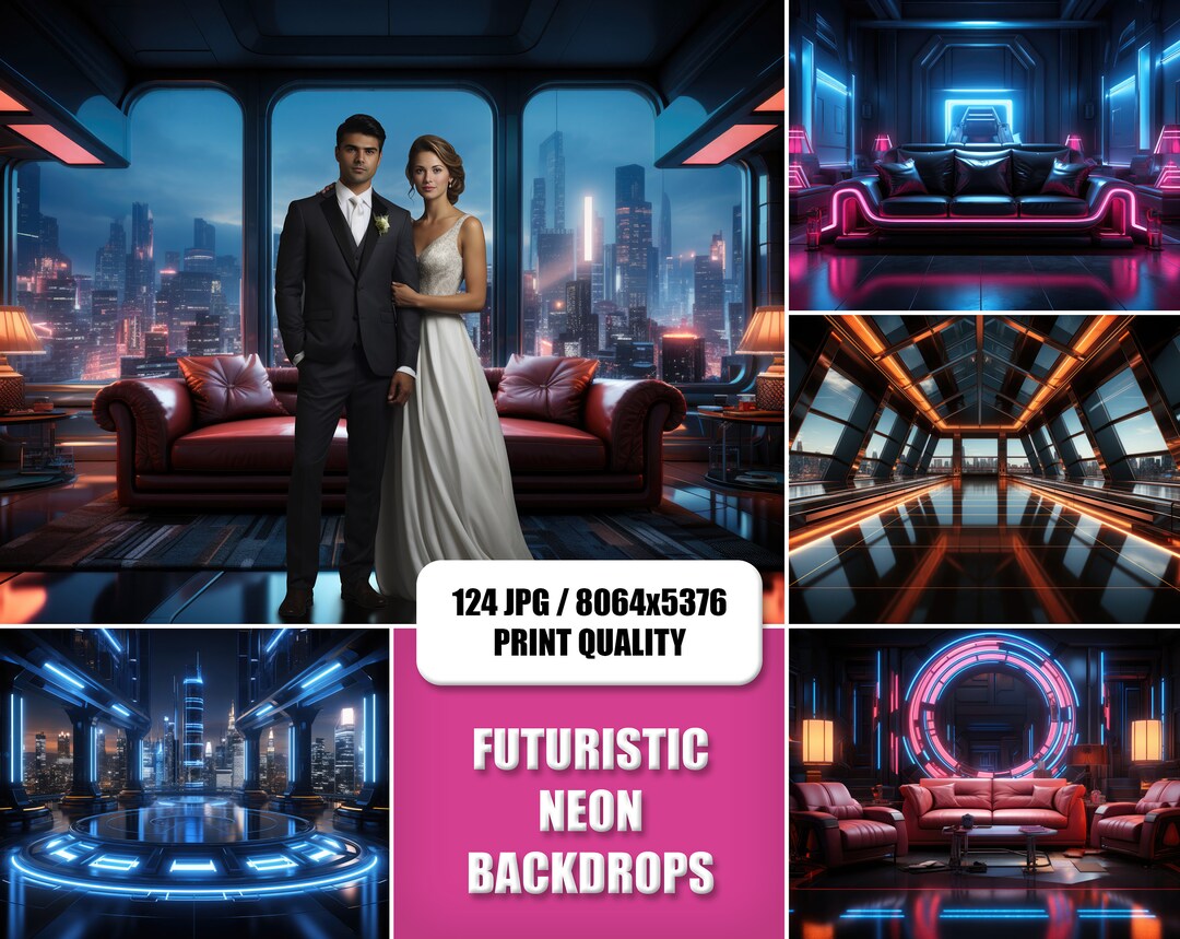 124 Digital Backdrops, Futuristic Neon Digital Backgrounds, Backdrop ...