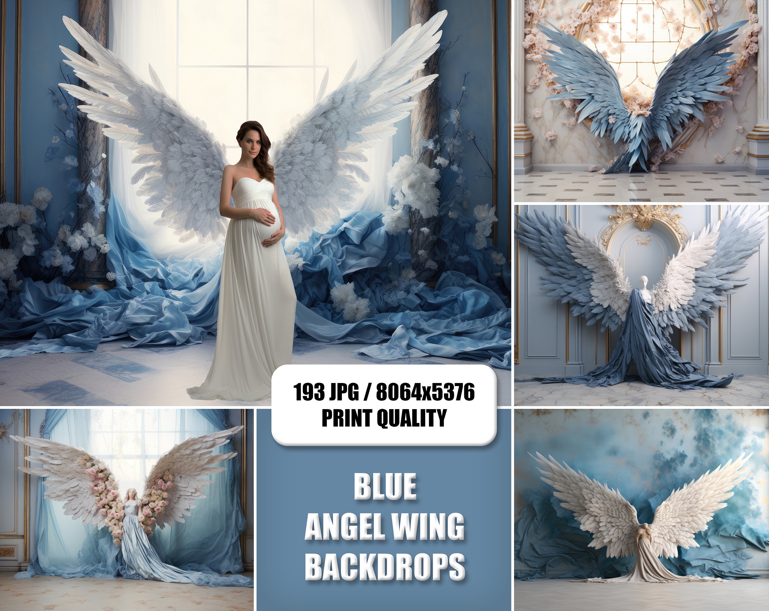 361 Digital Backdrops, Blue Angel Wing Digital Backgrounds, Maternity ...