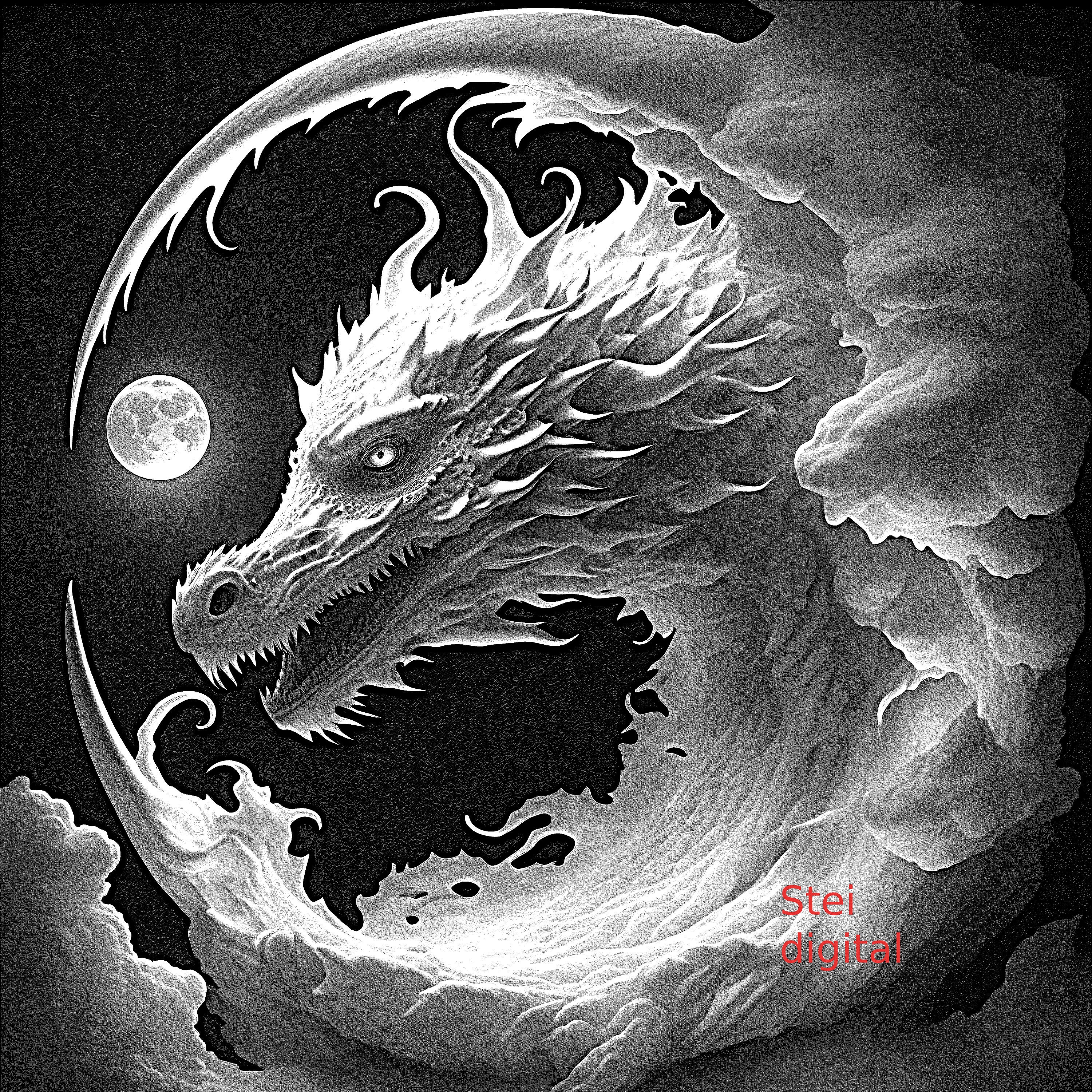 Moon Dragon Laser Engrave File: 3D Dragon Head PNG, SVG (digital ...