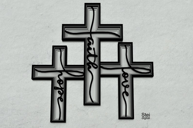 3D Faith Hope Love Crosses SVG DXF: Laser Cut Files - Etsy