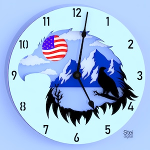 American Flag Wall Clock Svg, Dxf Cut Files, Clock Cricut Svg, 3d Eagle ...
