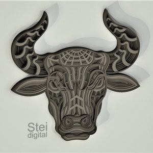 3d Bull, Taurus Mandala Svg, Dxf Files, for Laser Cutting, Cow Cut File ...