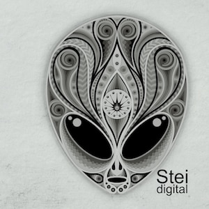3d Layered Alien SVG, Dxf Cut Files, Alien Head Svg, Alien Vector File ...