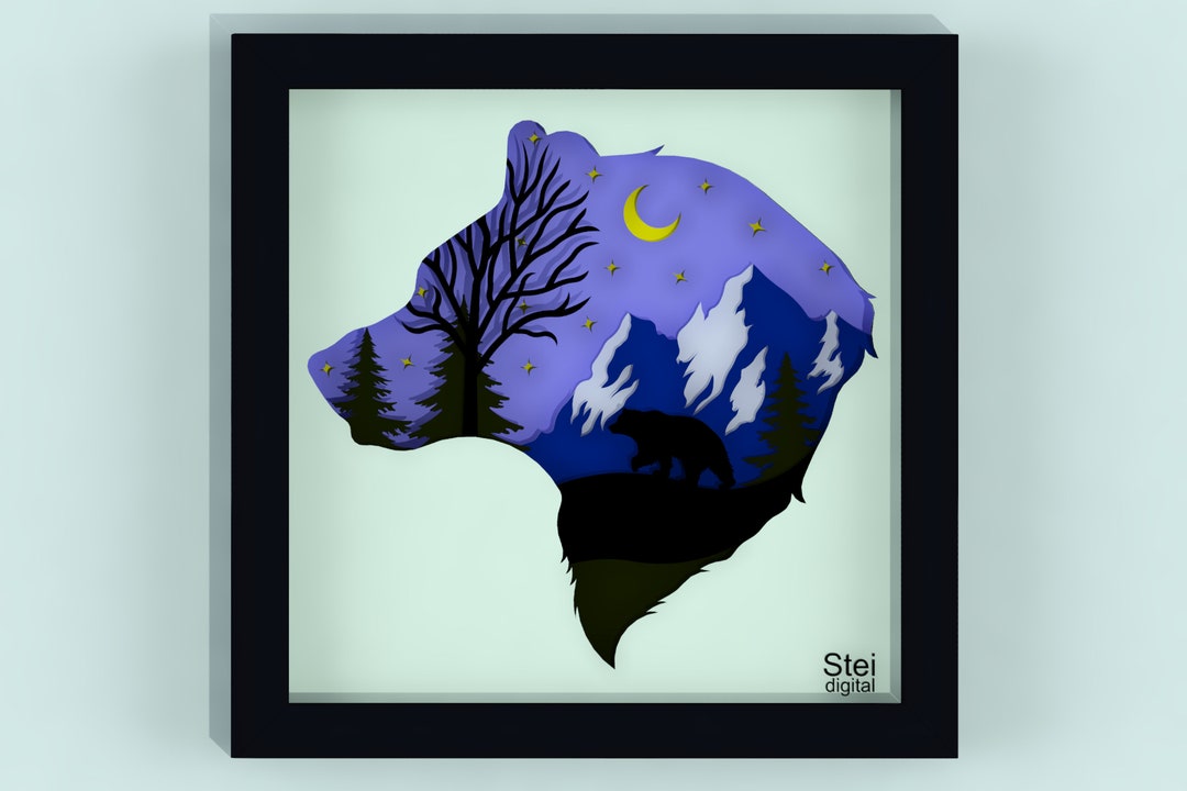 Bear Shadow Box Svg, Bear Paper Cut Template, Bear Layered Svg, Bear ...