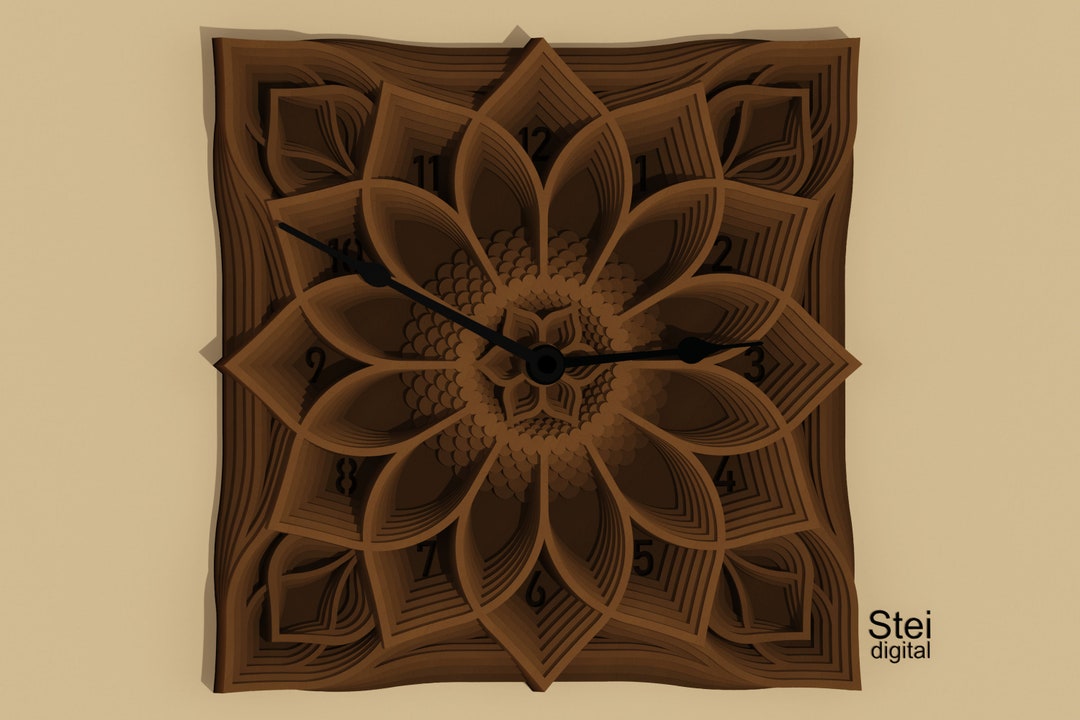 3d Flower Wall Clock Svg, Dxf Cut Files, Layered Clock Mandala Svg, 3d ...