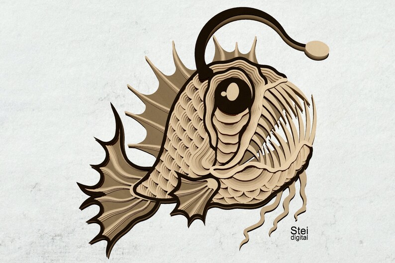 3d Angler Fish Svg Dxf Cut Files Sea Monster Svg Fishing - Etsy