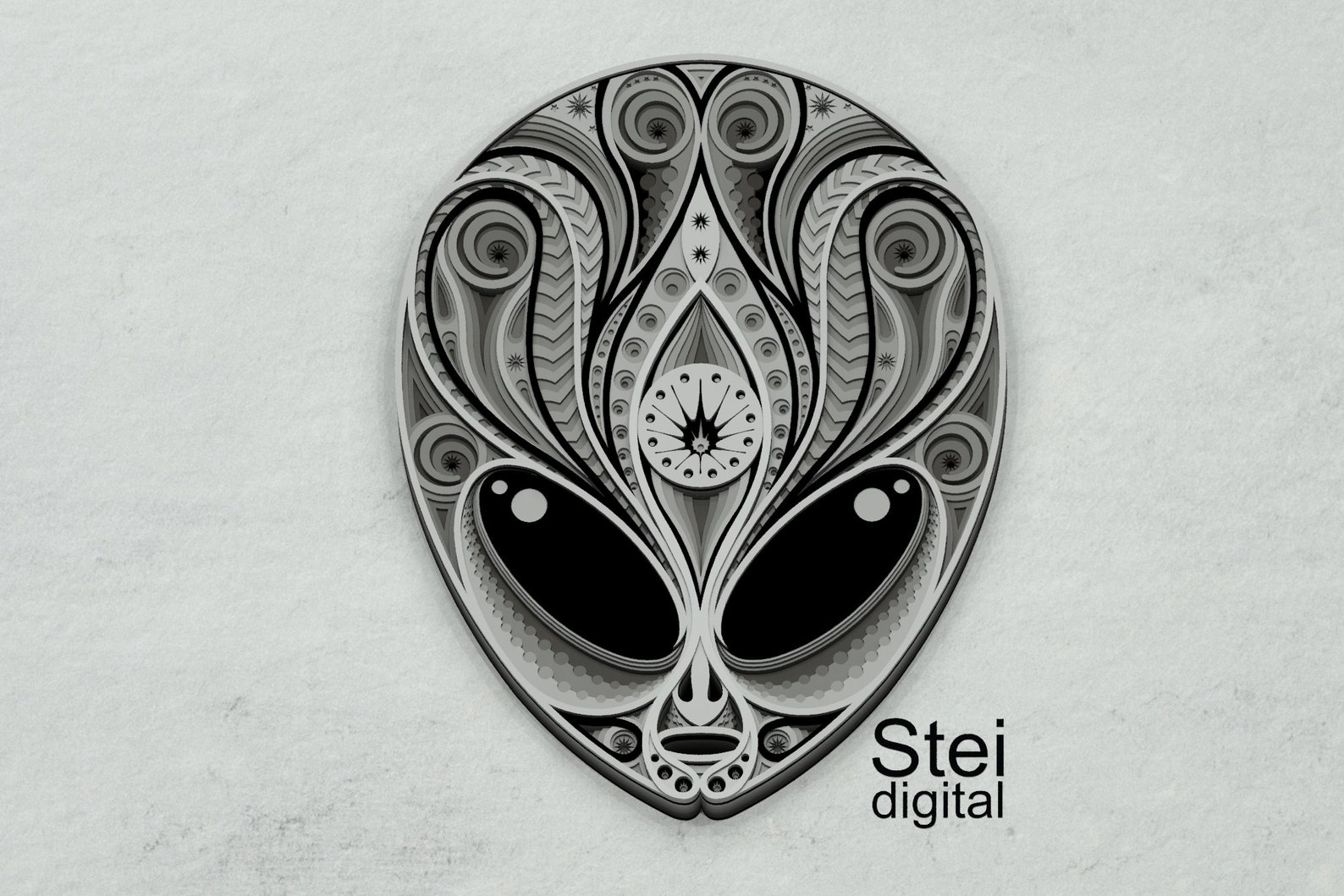 3d Layered Alien SVG, Dxf Cut Files, Alien Head Svg, Alien Vector File ...