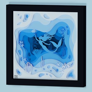 3d Mermaid Shadow Box Svg, Dxf, Underwater Scene Svg, Mermaid Papercut ...