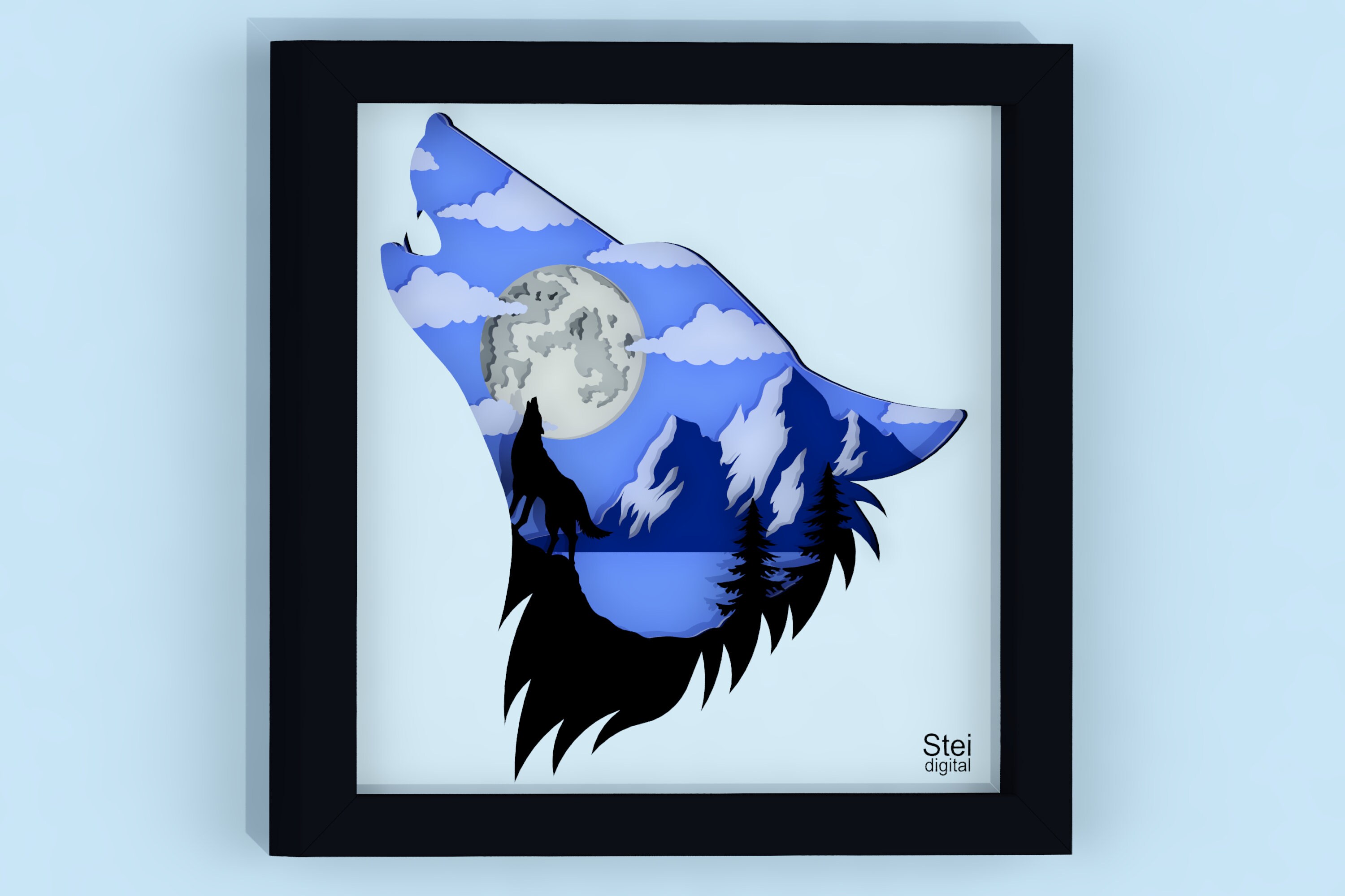 3d Wolf Howling Shadow Box Svg Wolf Papercut Template Wolf - Etsy