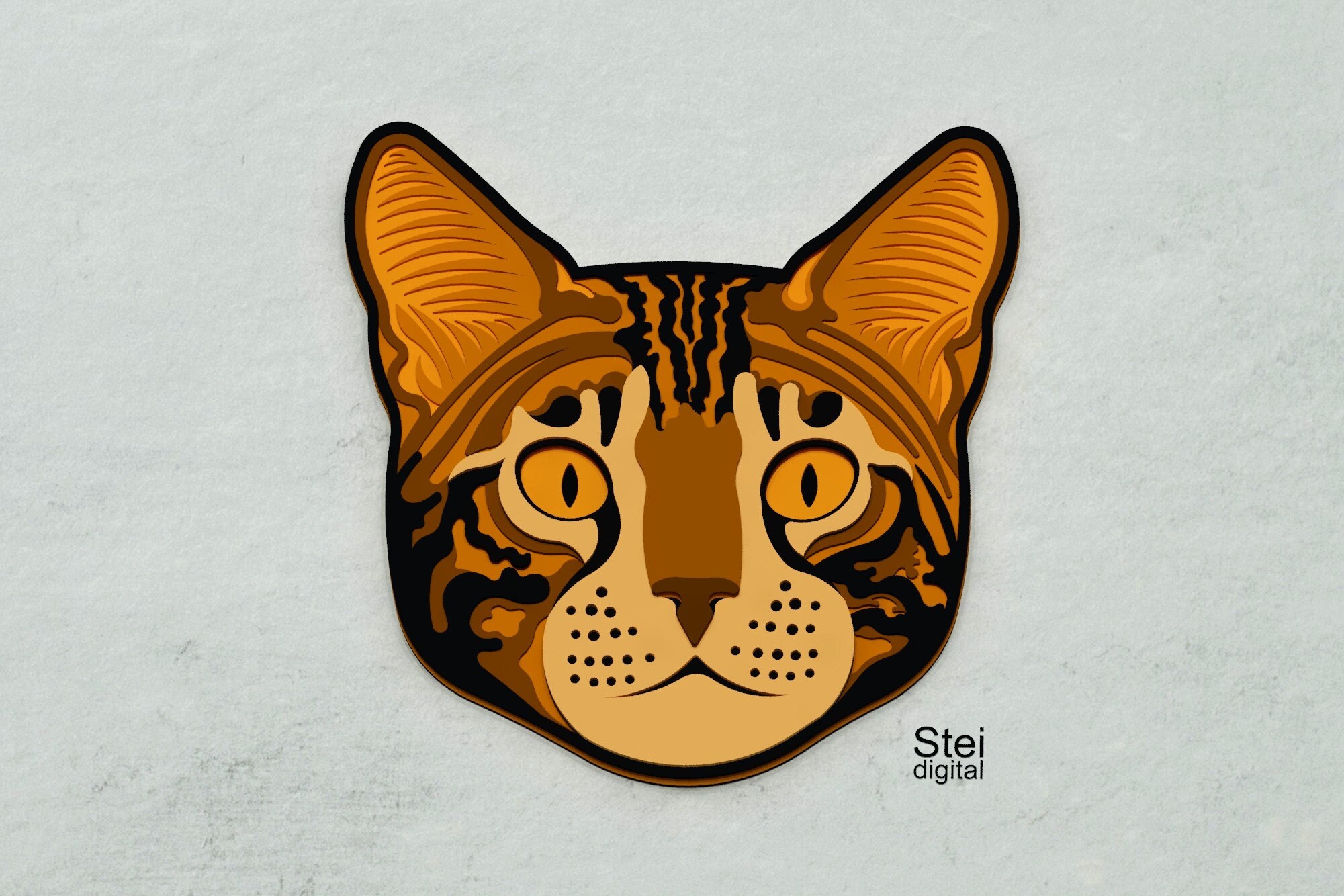 3d Bengal Cat Svg Dxf Laser Cut Files Layered Cat Svg Cat Etsy