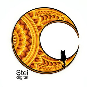 3d Cat on the Moon Mandala Svg, Dxf Laser Files, Layered Moon Mandala ...