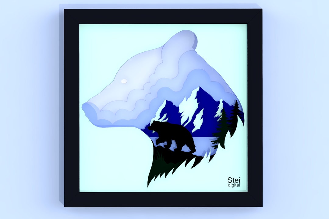 3d Bear Shadow Box Svg, Dxf, Paper Cut Template, Bear Layered Svg, Bear ...